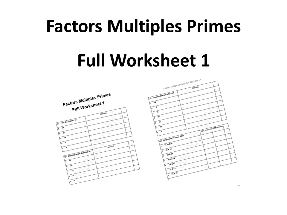 Factors Multiples Primes Full Worksheet 1 Teaching Resources