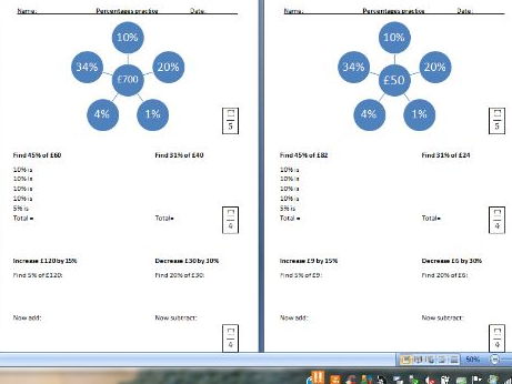 percentage of amount and percentage increase/decrease | Teaching Resources