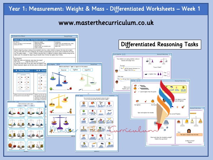 Year 1 - Weight and Mass Differentiated Worksheets | Teaching Resources