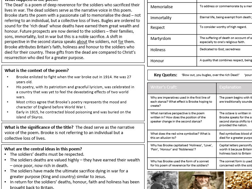 WW1 Poetry Knowledge Organiser | Teaching Resources