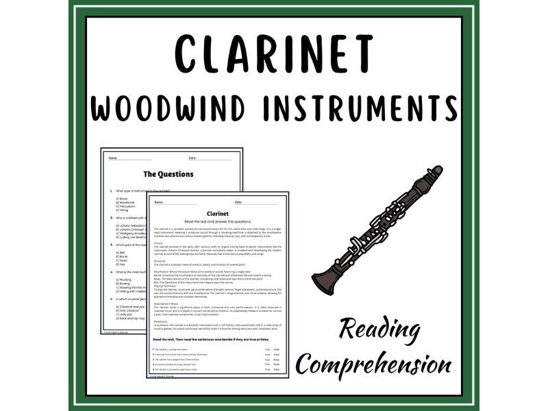 Clarinet Reading Comprehension Passages & Questions Worksheets ...