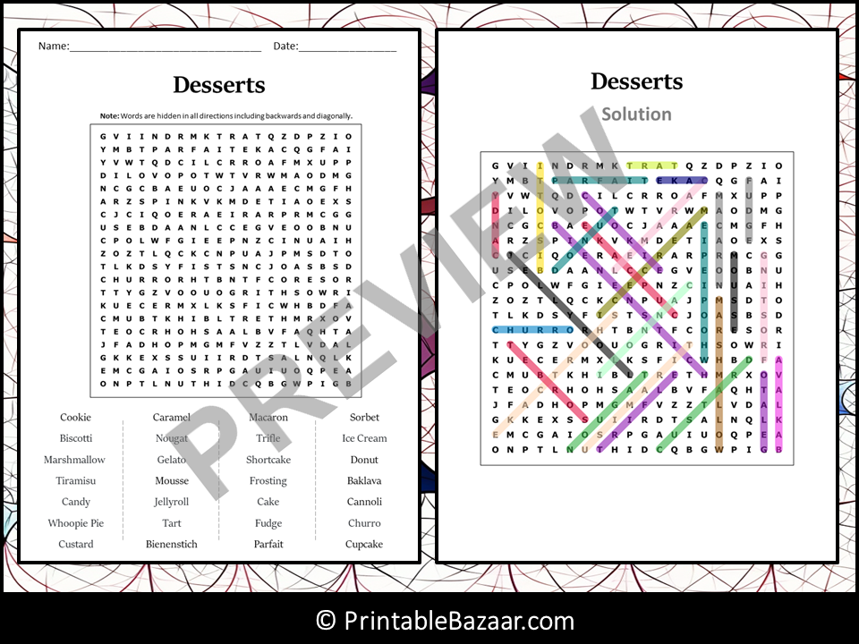 Desserts Word Search Puzzle Worksheet Activity | Teaching Resources