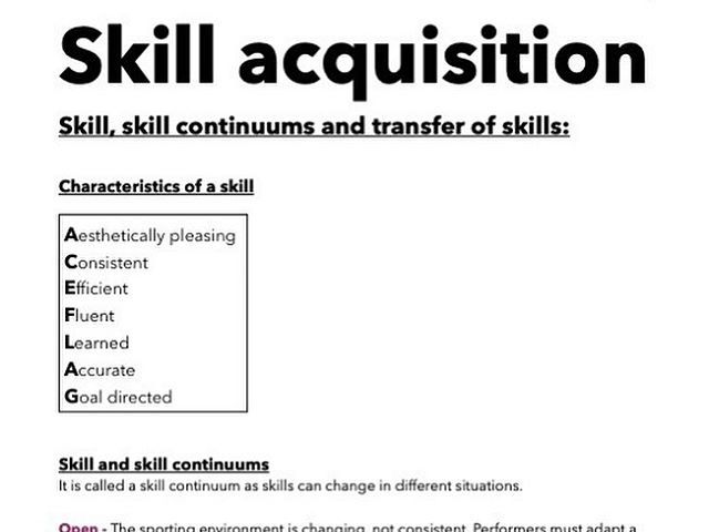 Skill acquisition revision notes | Teaching Resources