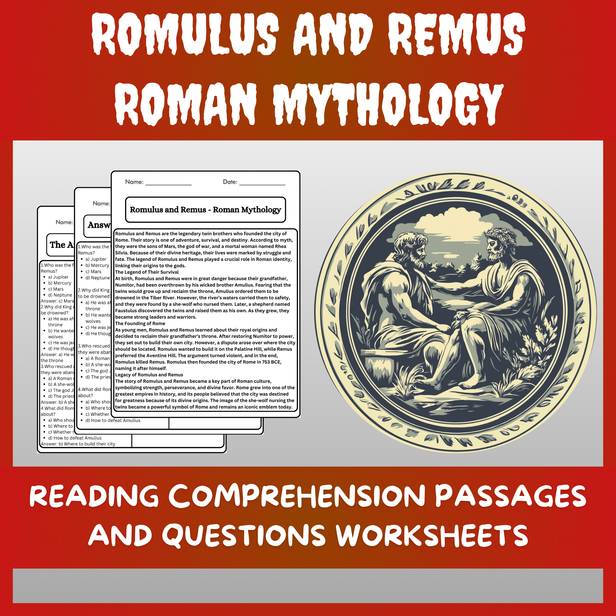 Romulus and Remus - Roman Mythology Reading Comprehension Passages ...