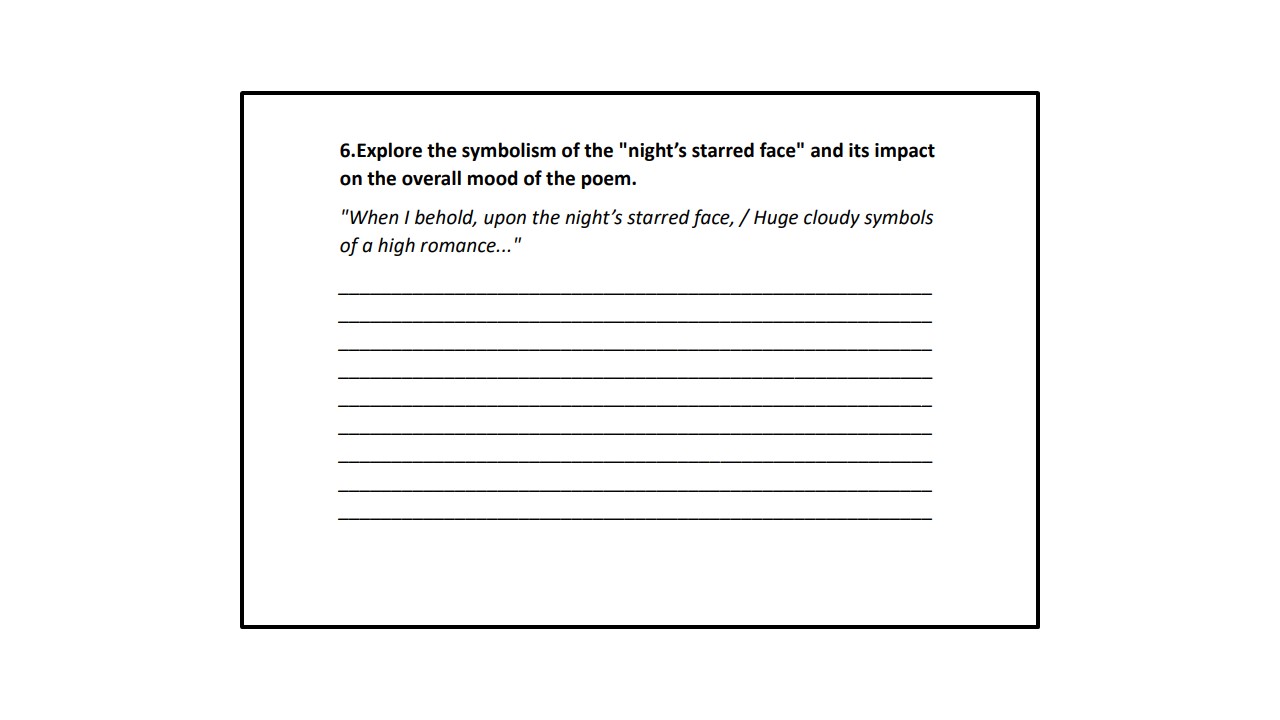 KEATS - WORKBOOK-When I Have Fears That I May Cease To Be' | Teaching ...