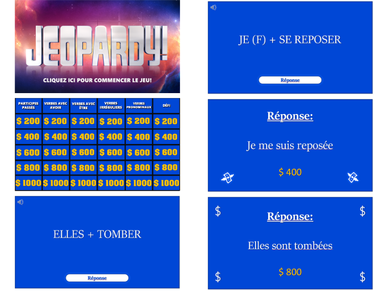 French Jeopardy PPT Game - Le Passé Composé + Participes Passés ...