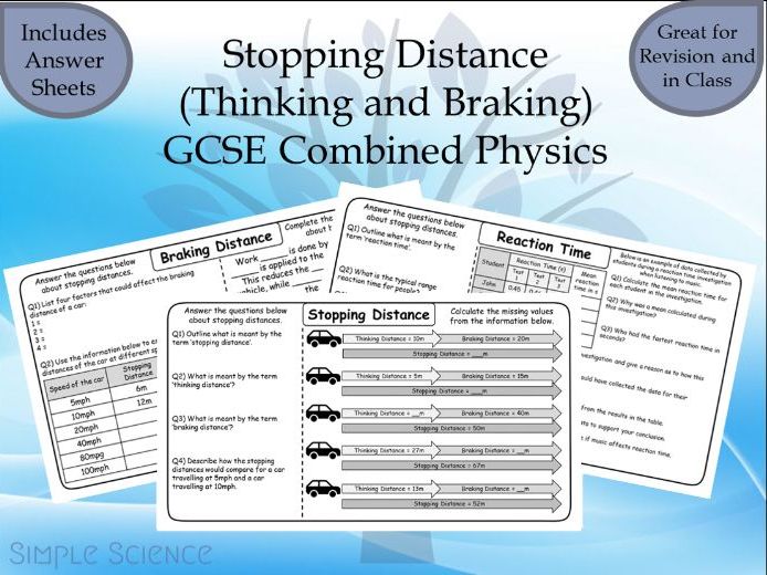 Stopping Distance Thinking And Braking GCSE Physics Worksheets Stopping Distance Thinking And Braking GCSE Physics Worksheets