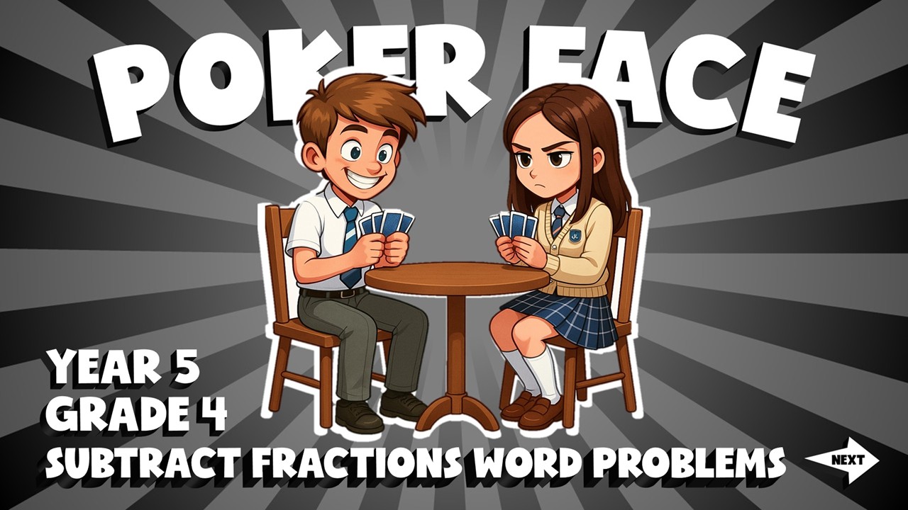 Subtract Fractions Word Problems POKER FACE Maths Game | No-Prep Year 5 ...