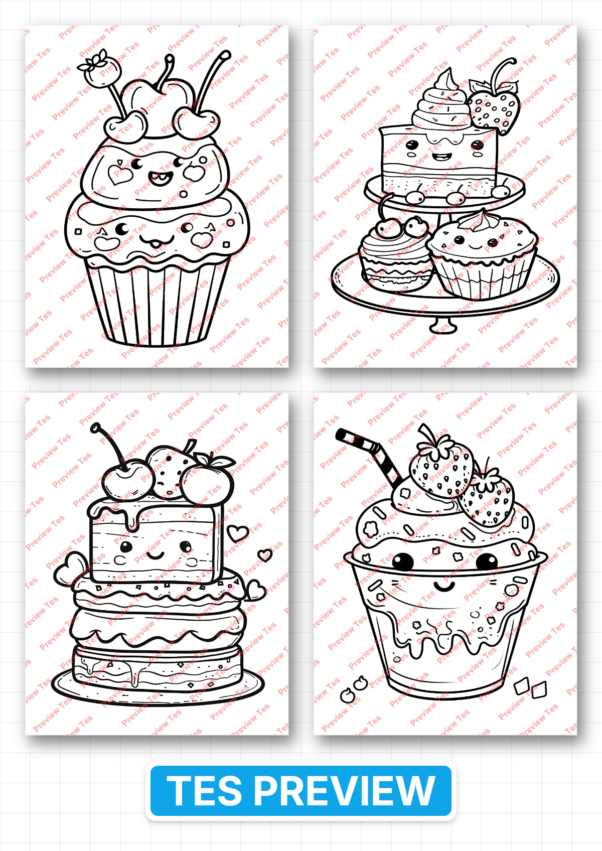 Cute Dessert Colouring Sheets | 32 Kawaii Cakes & Cupcakes Activities ...