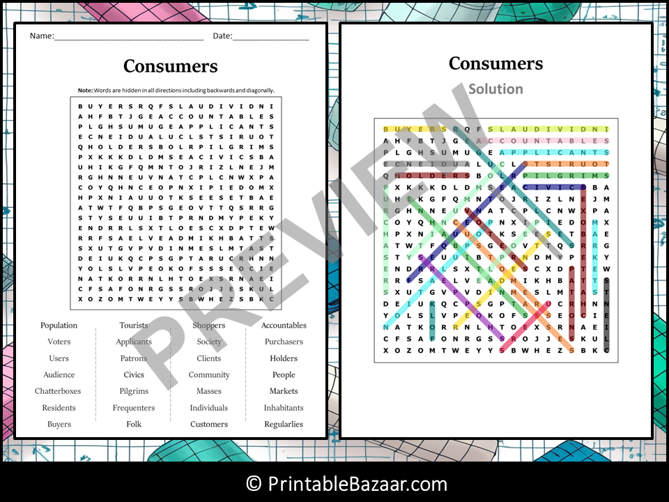 Consumers Word Search Puzzle Worksheet Activity | Teaching Resources