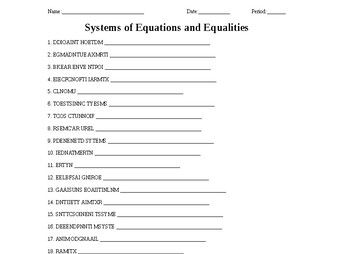 Systems of Equations and Equalities Word Scramble for a Pre. Calculus ...