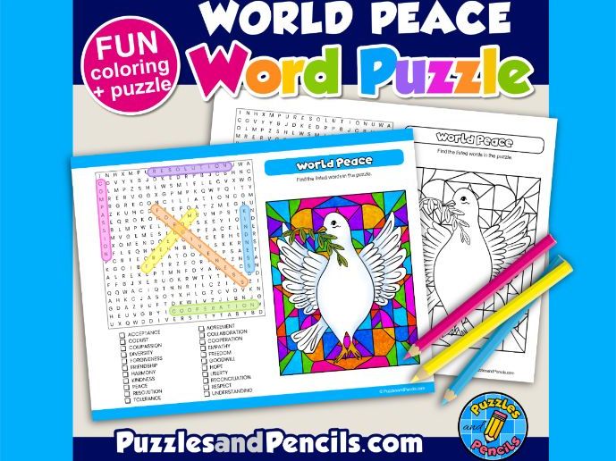World Peace Word Search Puzzle and Colouring | Peace Wordsearch ...