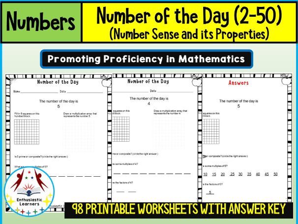 Number of the Day – Number Sense and Its Properties Worksheets (2–50 ...