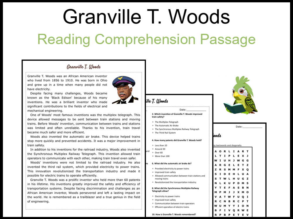 Granville T. Woods Reading Comprehension and Word Search | Teaching ...