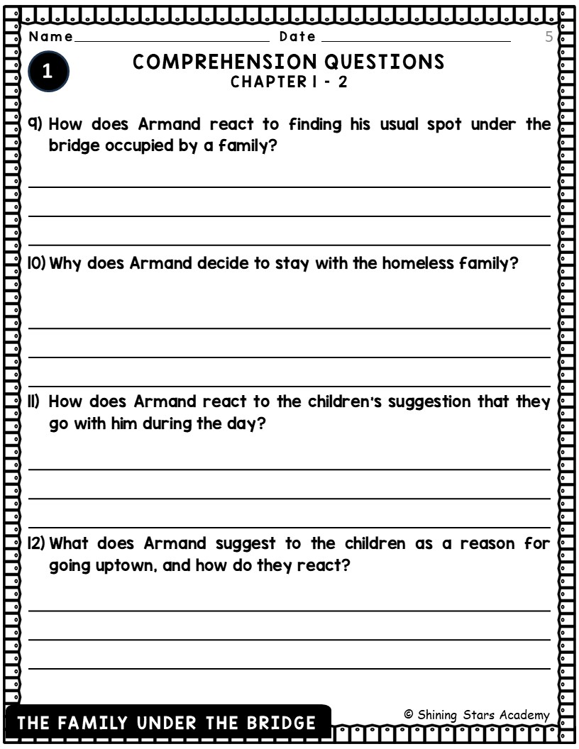 THE FAMILY UNDER THE BRIDGE Novel Study Comprehension, Critical ...