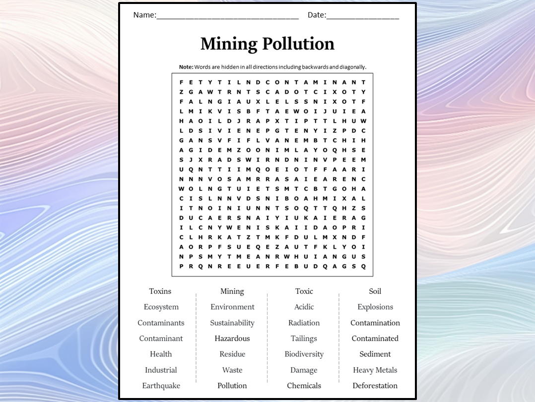 Mining Pollution Word Search Puzzle Worksheet Activity | Teaching Resources