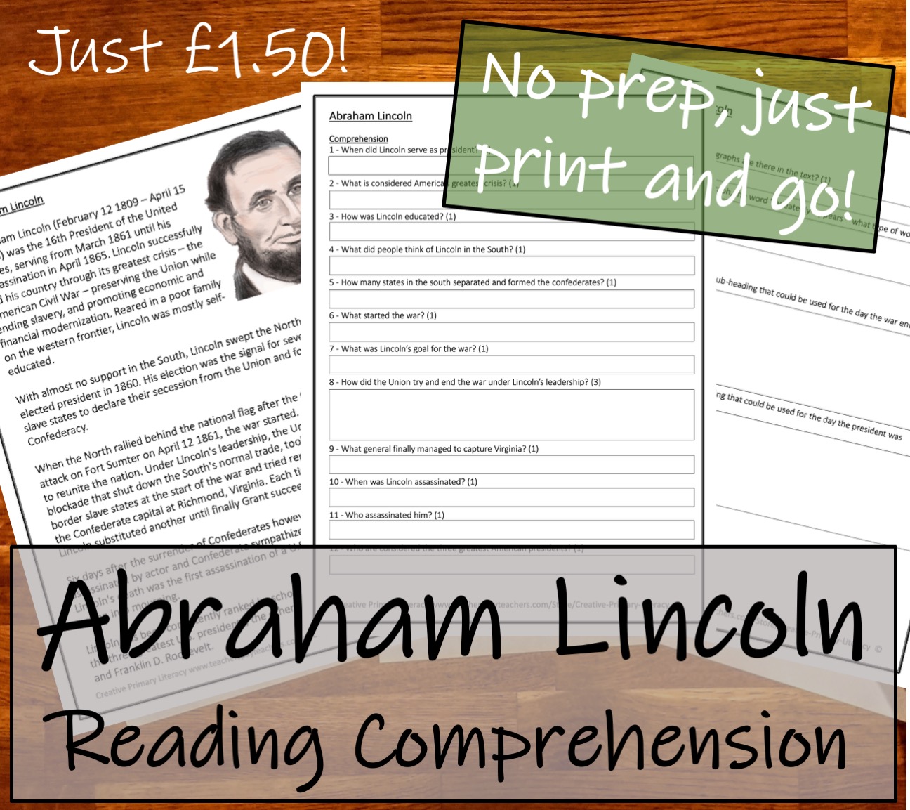 Abraham Lincoln Reading Comprehension Worksheets Free