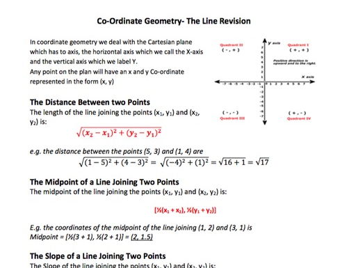Revision notes of co-ordinate geometry of the line | Teaching Resources