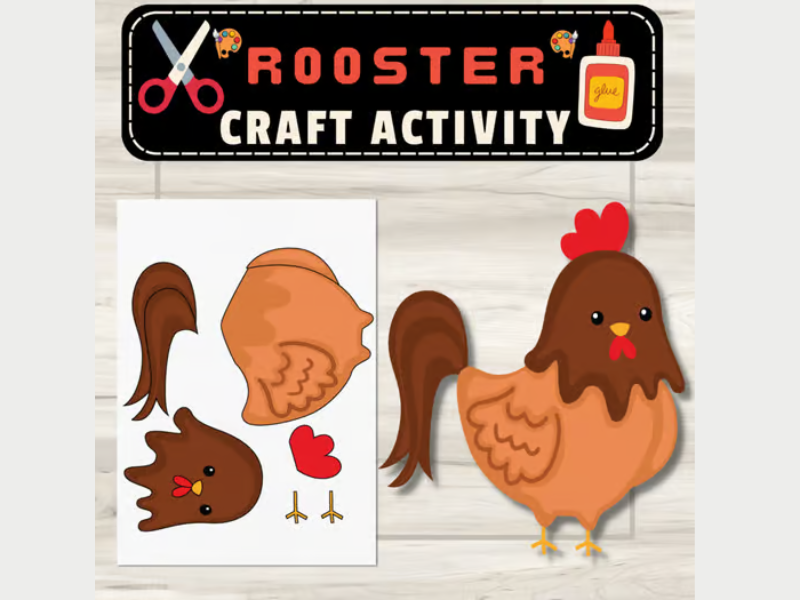 Rooster Craft Cut & Paste Activity with Templates and Coloring Page for ...