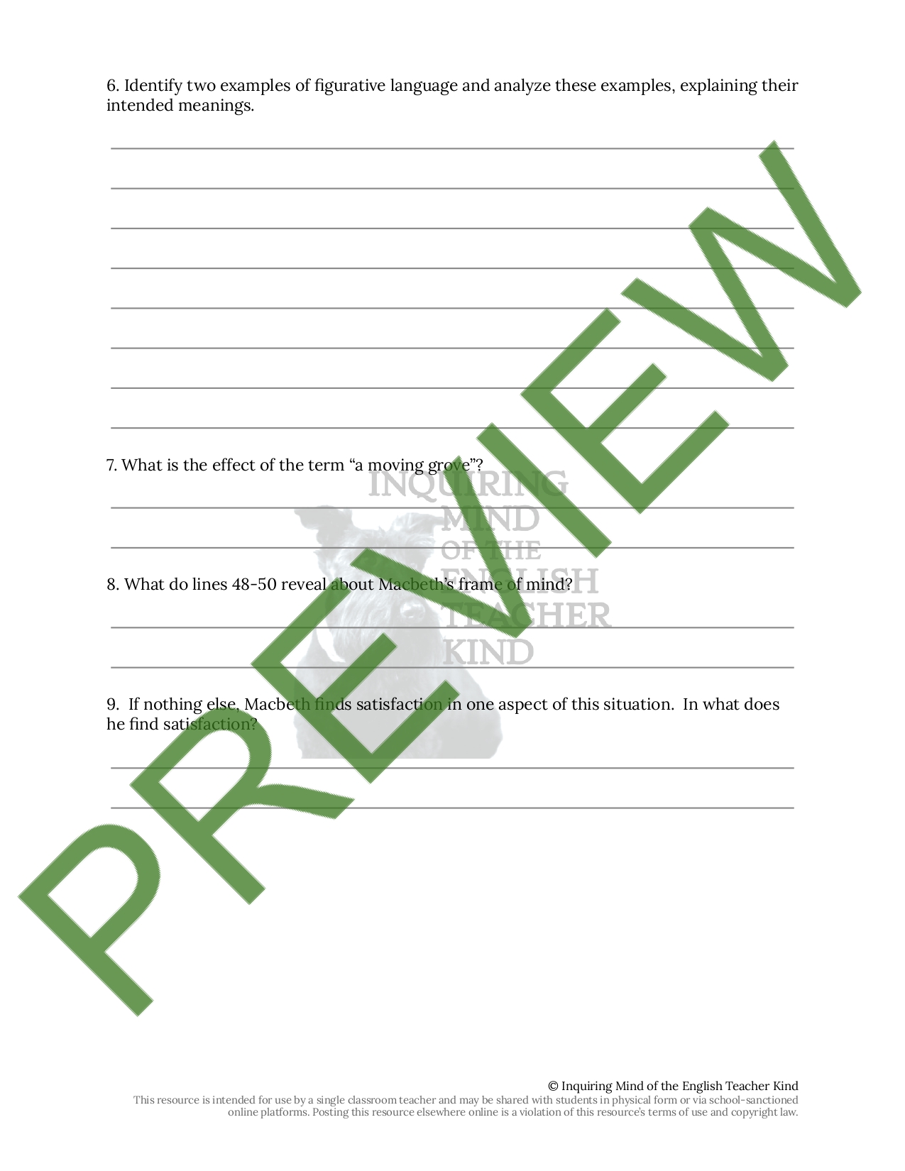 Macbeth Act 5 Scene 5 Close Reading Worksheet | Teaching Resources