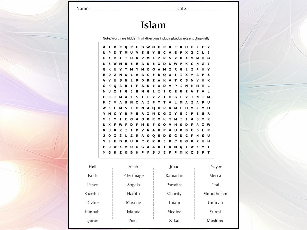Islam Word Search Puzzle Worksheet Activity Teaching Resources