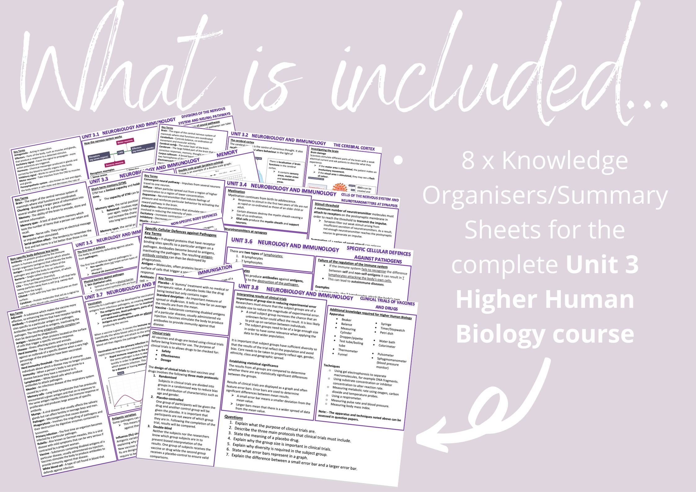 Unit 3 of Higher Human Biology - 8 x Knowledge Organisers / Summary ...