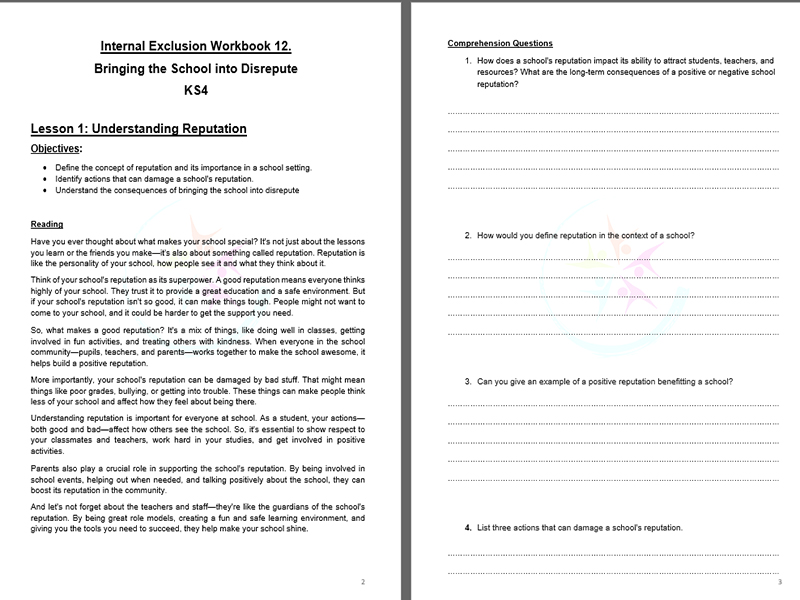 Internal Exclusion Workbook 12. Attending School Detentions 3 Pack ...