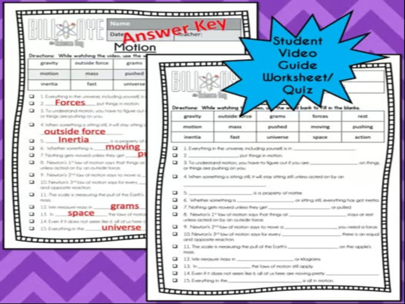Bill Nye Science MOTION Video Guide, Quiz, Sub Plan, Worksheets, No ...