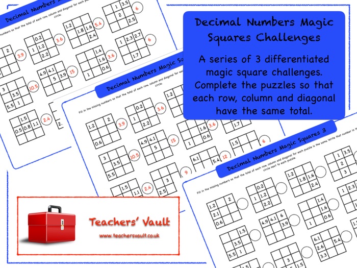 Decimal Numbers Magic Squares Challenges | Teaching Resources
