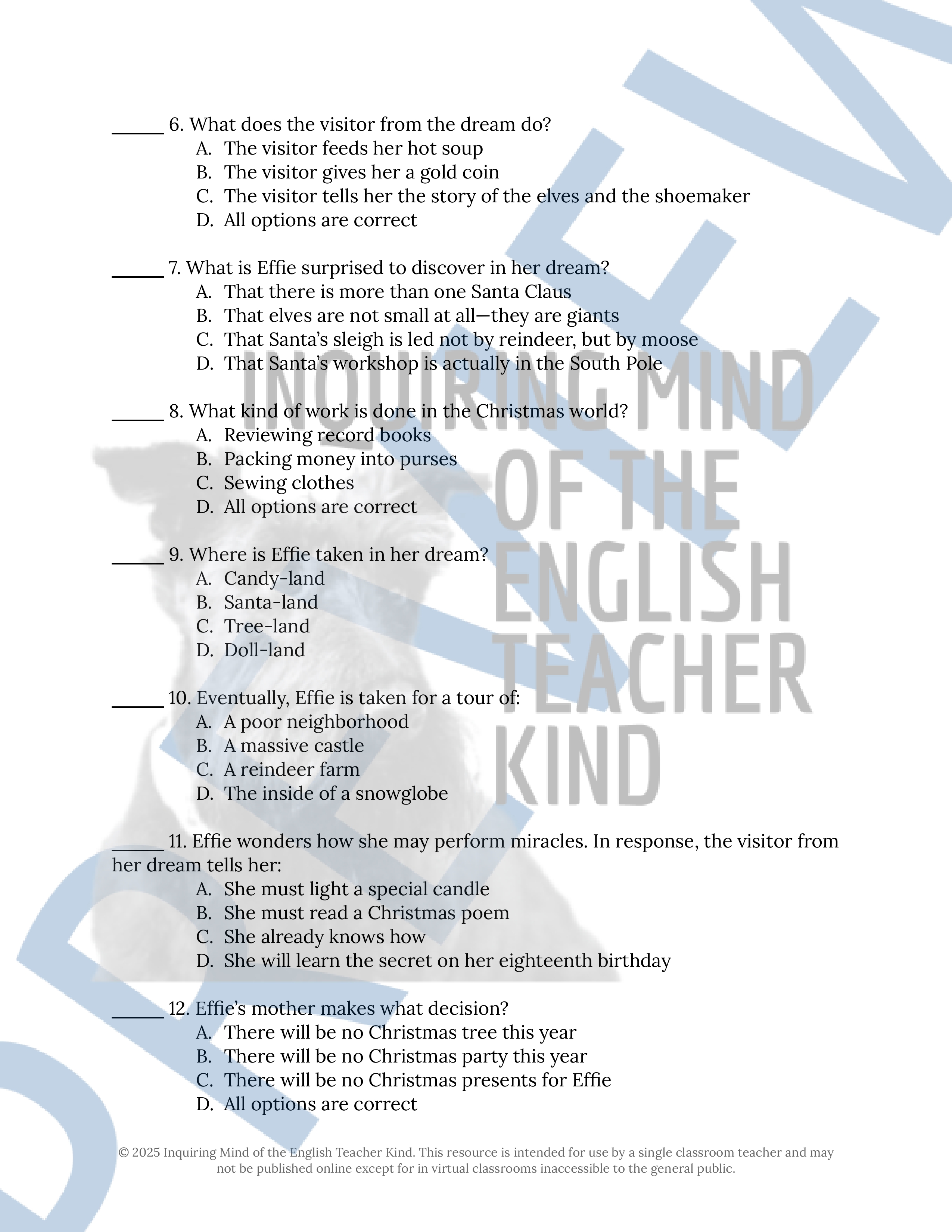 "A Christmas Dream" by Louisa May Alcott Quiz and Answer Key | Winter ...