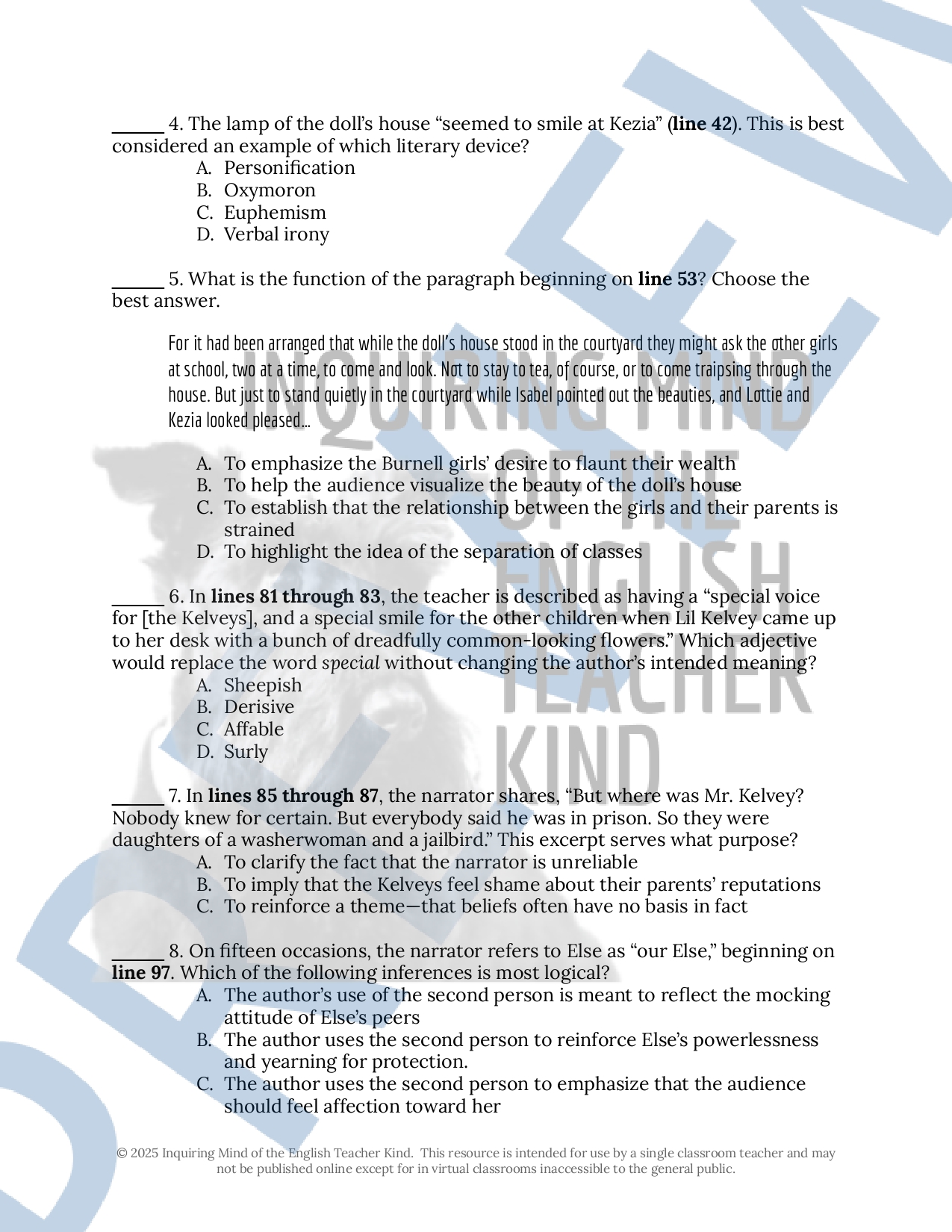 "The Doll's House" by Katherine Mansfield Close Reading Inference ...