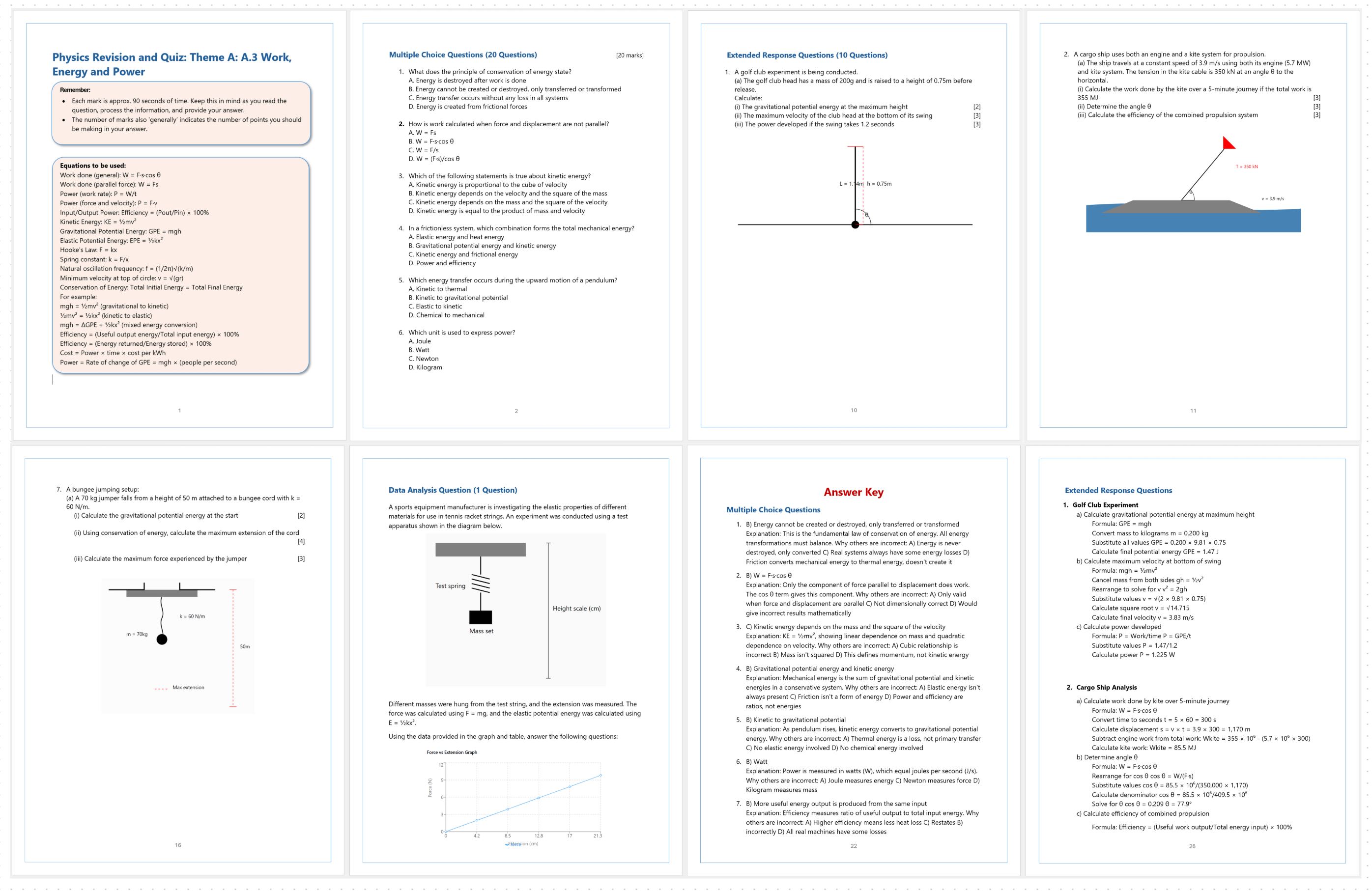 IB DP Physics: A.3 Work, Energy & Power – Quiz & Revision Worksheets ...