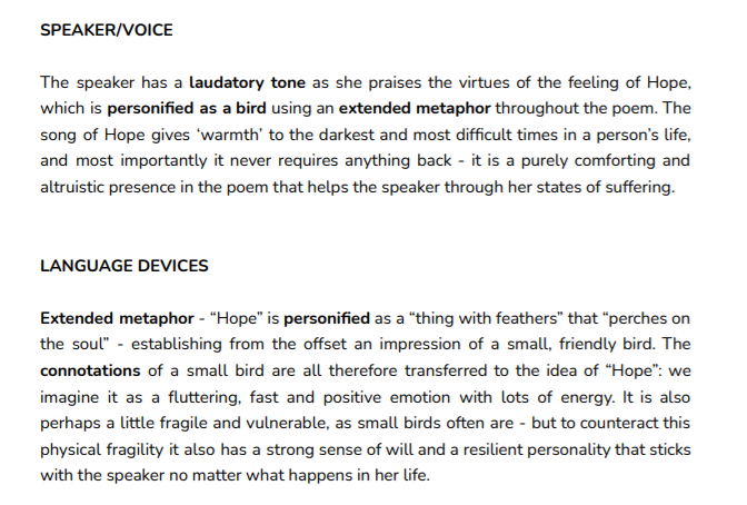 'Hope' is the thing with feathers by Emily Dickinson - Study Guide ...