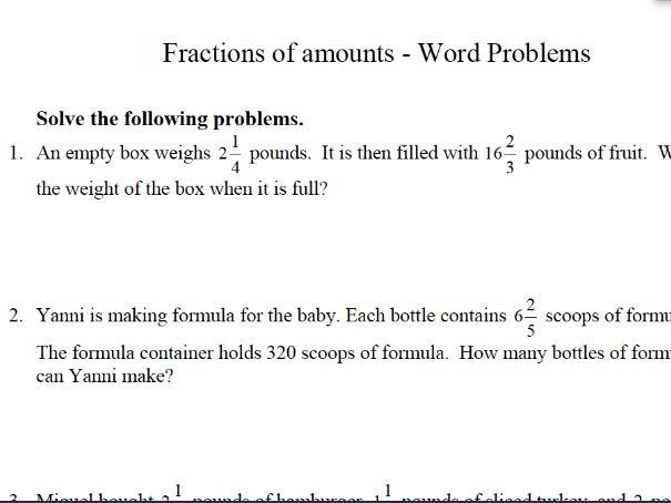 Fractions Of Amounts Word Problems Teaching Resources