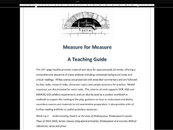 Measure for Measure Teaching Guide Complete A Level course | Teaching ...