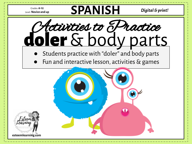 Body Parts and Pain - doler - Notes, Games & Activities for Spanish ...