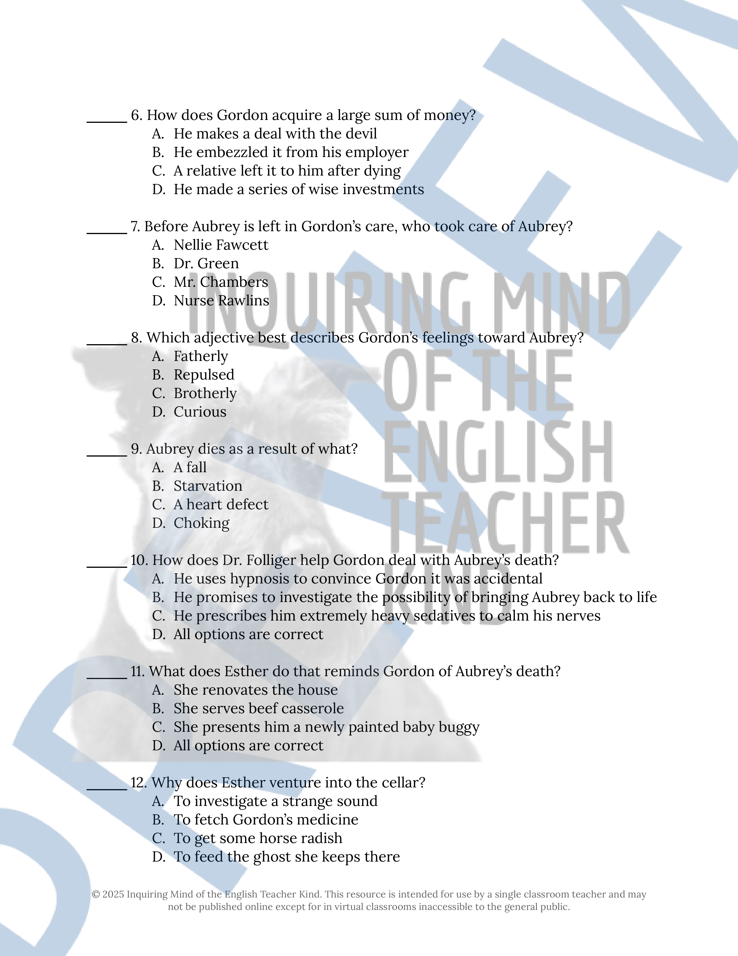 "The Hungry Ghost" by Emil Petaja Quiz and Answer Key (Halloween Horror ...