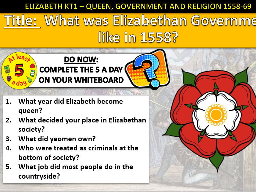 History GCSE Elizabeth Edexcel KT1 L2 Elizabethan Government (Fully ...