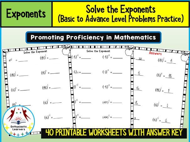 Solve the Exponents – Basic to Advanced Level Practice Worksheets, Math ...
