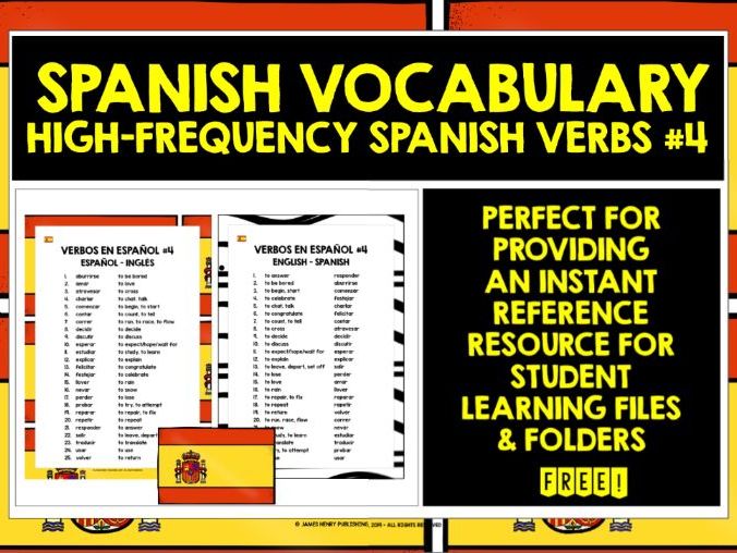 SPANISH VERBS LIST FREEBIE 4 Teaching Resources