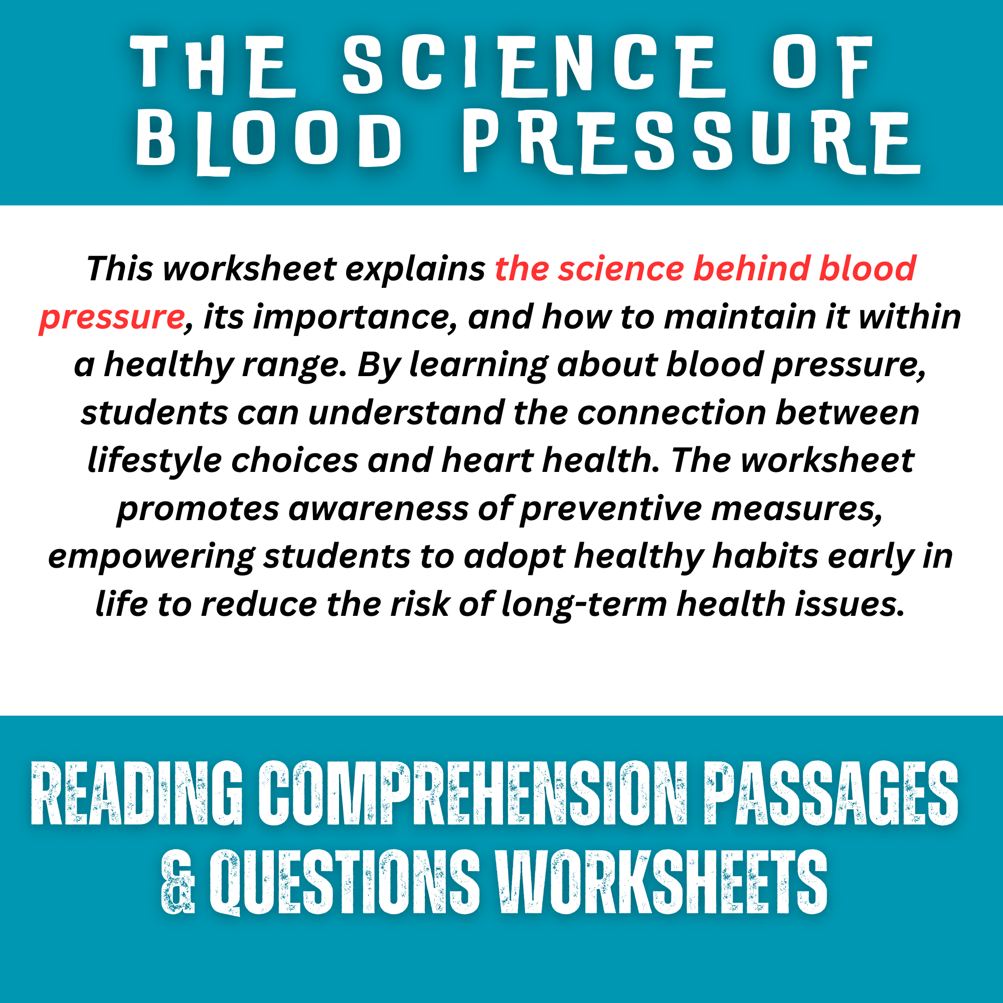 The Science of Blood Pressure - Health Reading Worksheet | Teaching ...