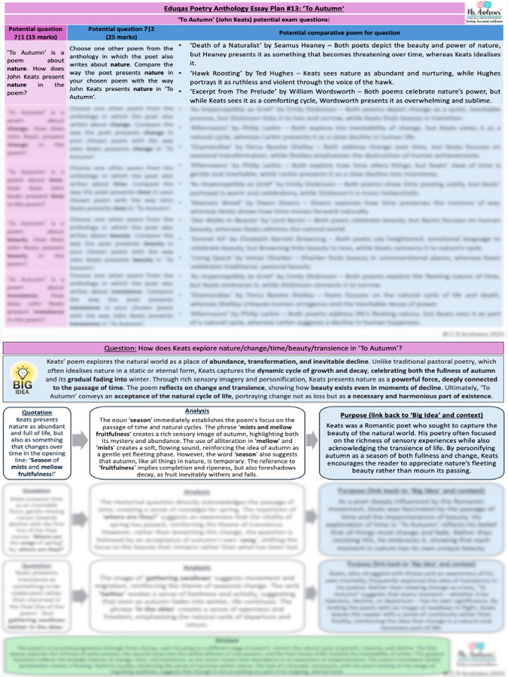 'To Autumn' GCSE Exam Questions and Essay Plan | Teaching Resources