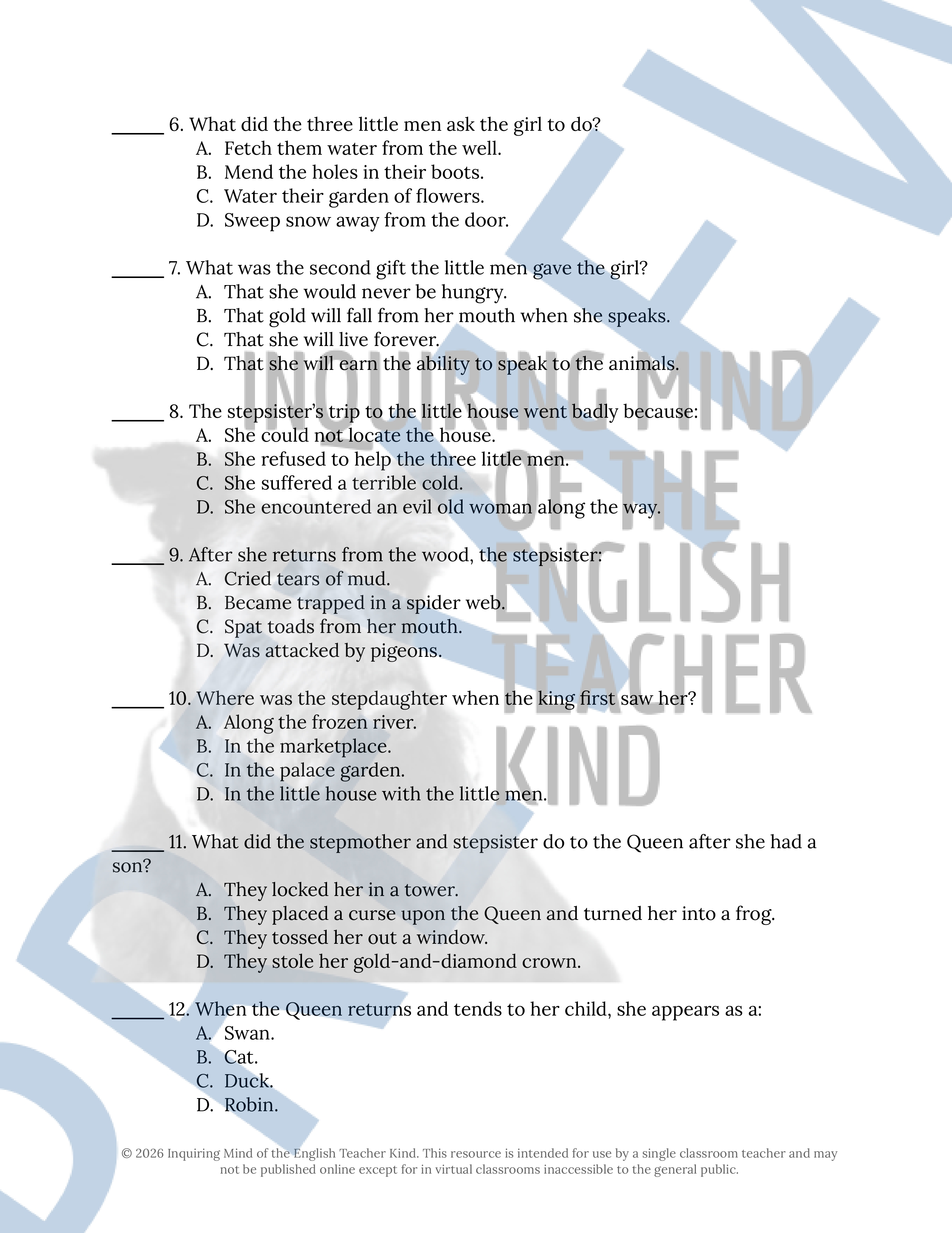 "Three Little Men in the Wood" Quiz and Answer Key | Brothers Grimm ...