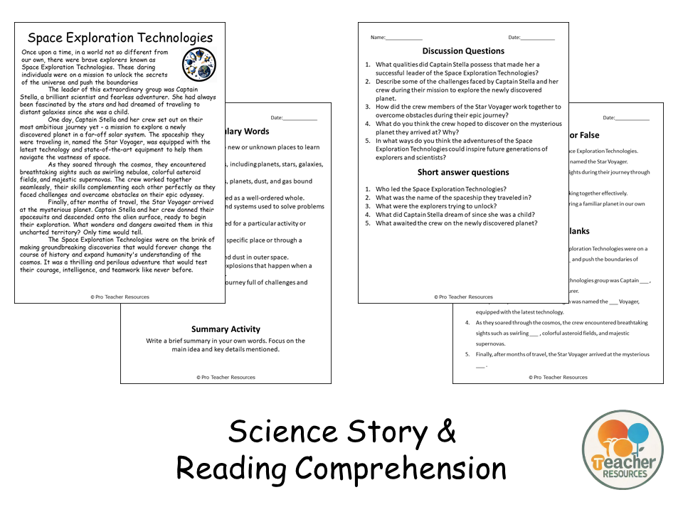 Space Exploration Technologies Reading Science Story Comprehension ...