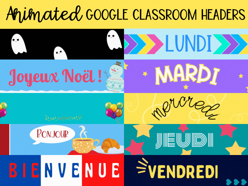 French animated Google Classroom headers banners | Teaching Resources