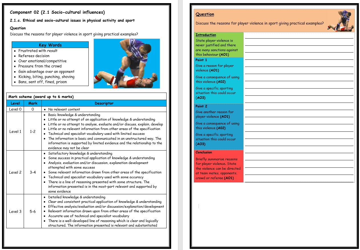GCSE PE - OCR (9-1) – Structure Strip - Violence in Sport - Extended ...