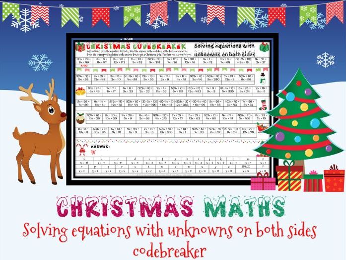 Christmas Maths Solving Equations With Unknowns On Both Sides Code Christmas Maths Solving Equations With Unknowns On Both Sides Code