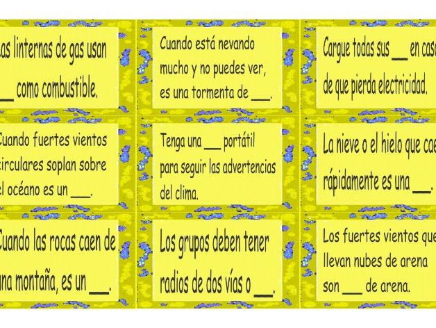 Natural Disasters and Emergencies Spanish 4 Worksheet-2 Game-1 Exam ...