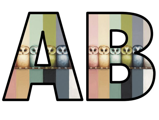 Owls pastel Colourful Lettering Set Display Title Letters Numbers Signs ...