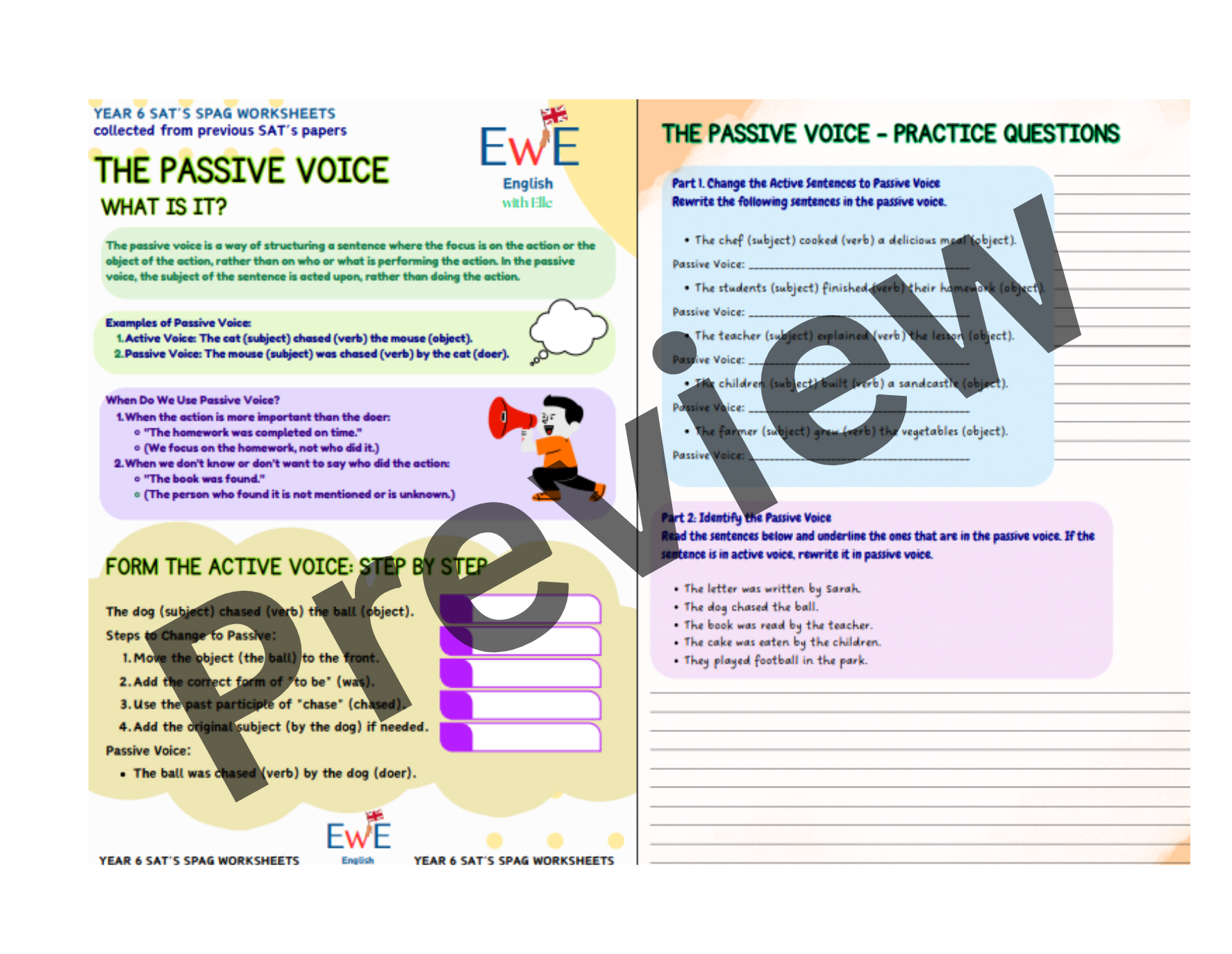 The Passive Voice- Year 6 SAT'S SPAG - GRAMMAR Worksheet | Teaching ...